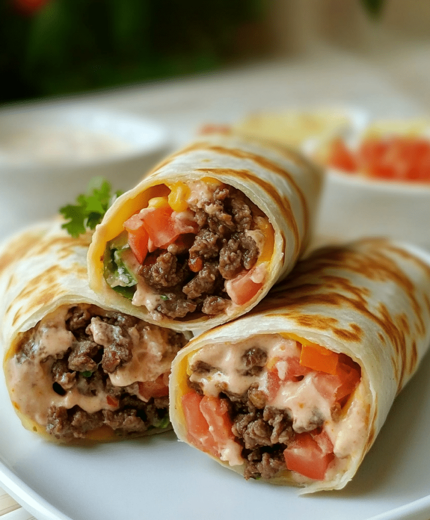 Cheesy Beef Fiesta Wraps Recipe - sandrarecipes.com