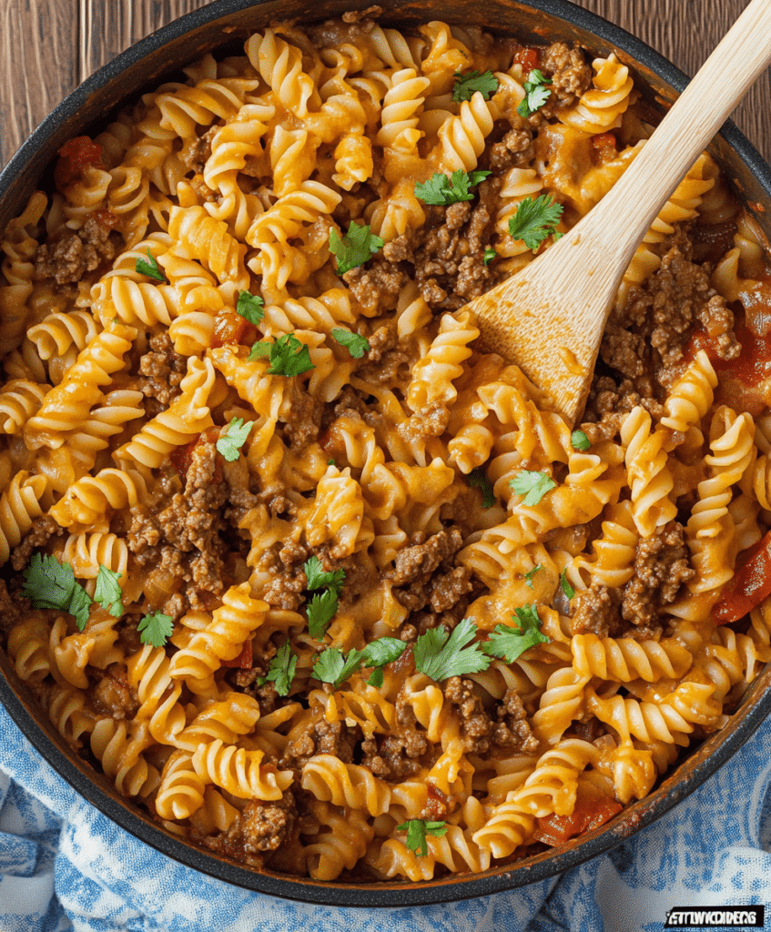One Pot Beef Taco Pasta Recipe - sandrarecipes.com