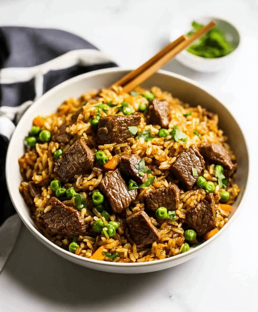 Garlic Butter Steak Fried Rice Recipe - sandrarecipes.com